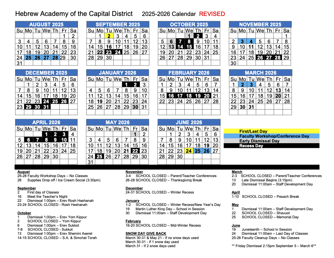 School Calendar • HACD